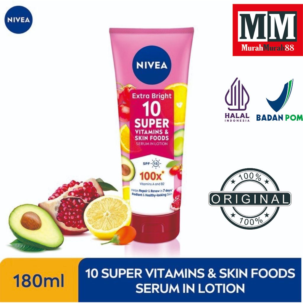 Jual NIVEA Body Serum Extra Bright 10 Super Vitamins & Skin Foods SPF15 ...