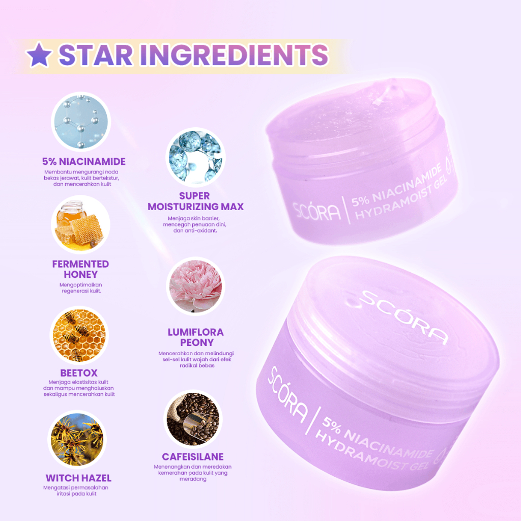 Jual SCORA 5% Niacinamide Hydramoist Gel 45ml/100ml Pelembab Wajah yang Mencerahkan Kulit ...