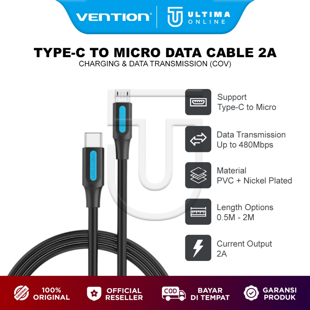 Jual VENTION Kabel Data Type C to Micro USB 2A Cable USB C to Mikro B ...