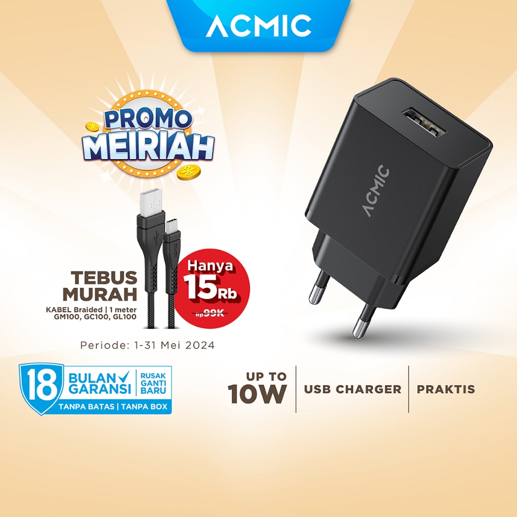 Jual ACMIC CWC01 USB 10W Kepala Charger Fast Charging Adaptor | Shopee Indonesia