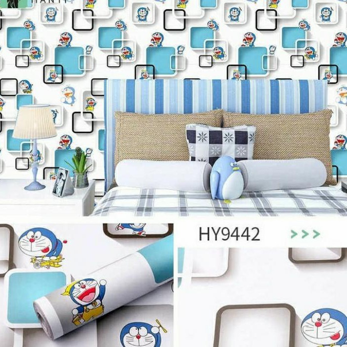 Jual Wallpaper Dinding Wallpaper Doraemon Kotak 3D Biru 8m,s/d 9m Lebar ...