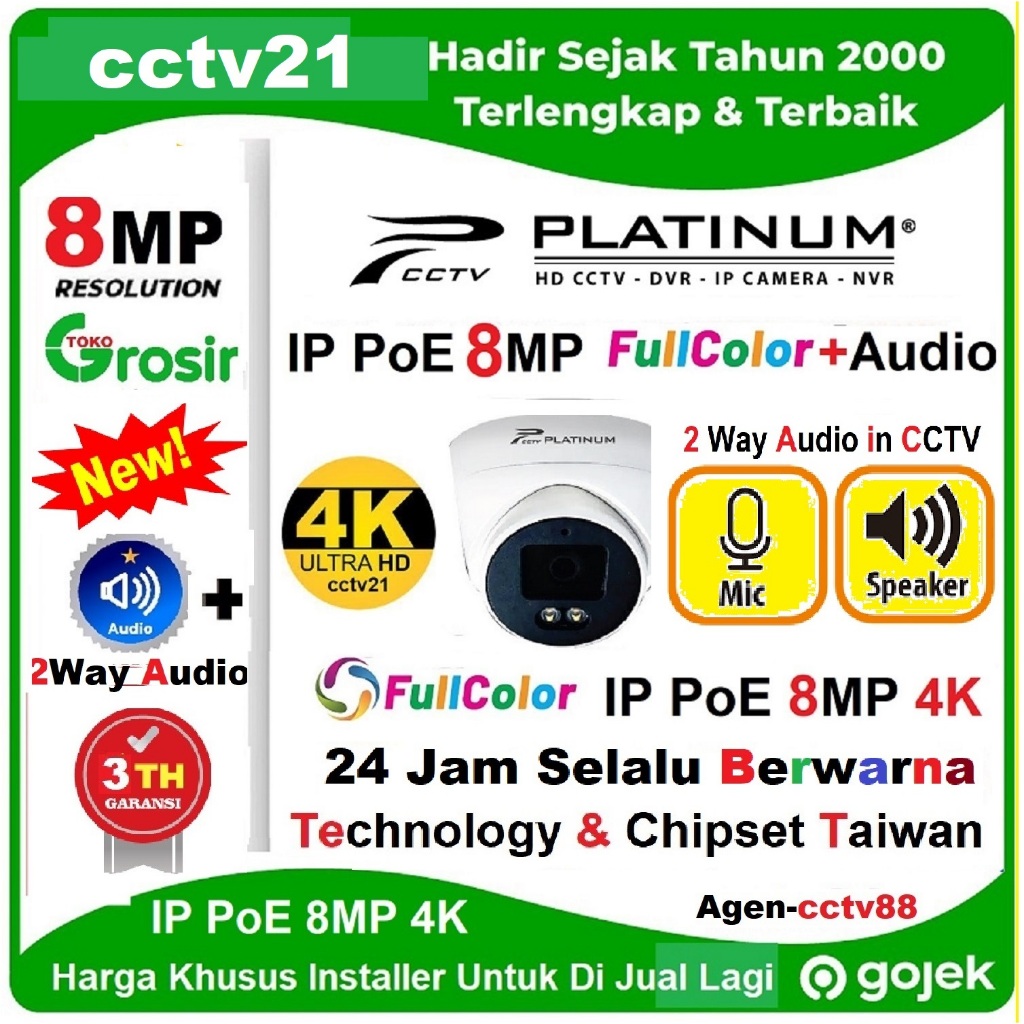 Jual IP Camera 4K 8MP indoor Poe ColorVu + Audio Platinum 24Jam Warna ...