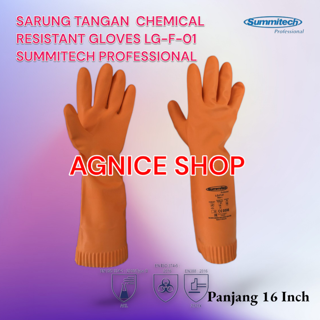 Jual Sarung Tangan Kimia CHEMICAL RESISTANT LG-F-01 Summitech Professional - 16 INCH ORANGE ...