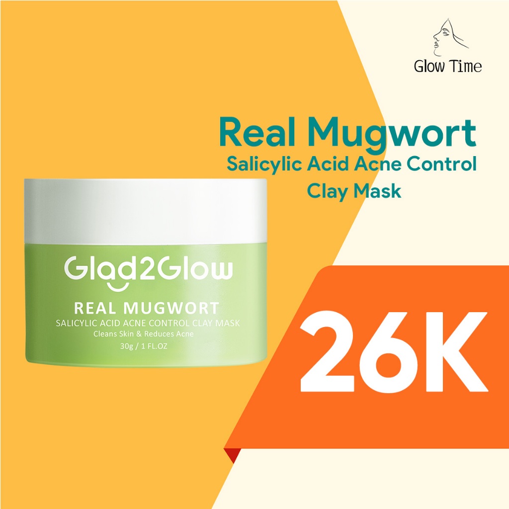 Jual Glad2Glow Real Mugwort Salicylic Acid Acne Control Clay Mask 30g Mud Masker Masker Wajah ...