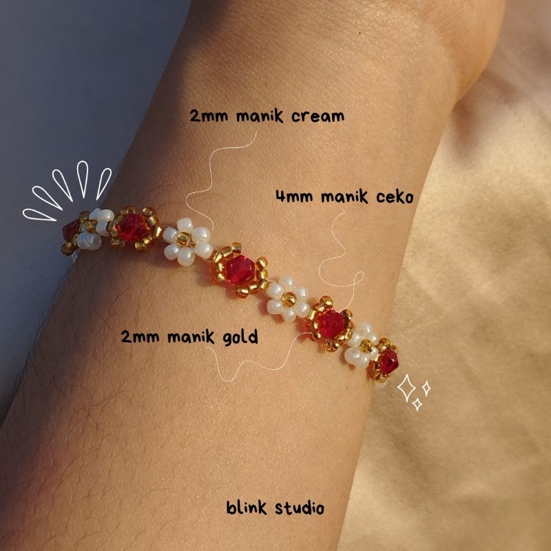 Jual (FREE RING) Red Queen Flowery Bracelet | Gelang manik bunga | BACA ...