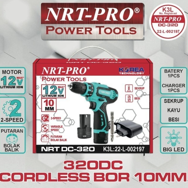 Jual NRT-PRO DC-320 Mesin Bor Baterai Cordless Drill Screwdriver 1 ...
