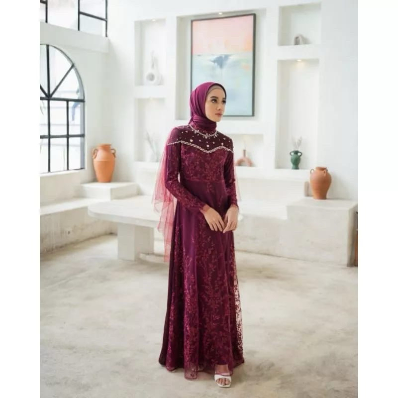 Jual Gamis Brukat Namira Dress Pesta Mewah Kondangan Seragaman Gamis ...