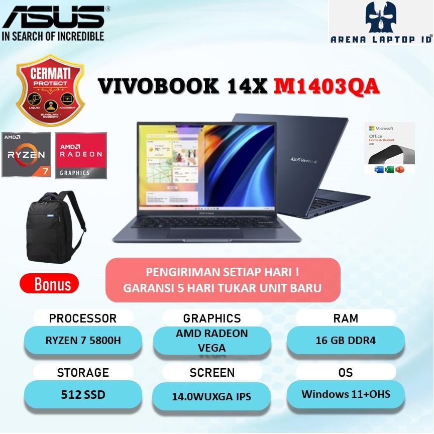 Jual ASUS VIVOBOOK 14X M1403QA RYZEN 7 5800H 16GB 512GB W11+OHS 14 ...