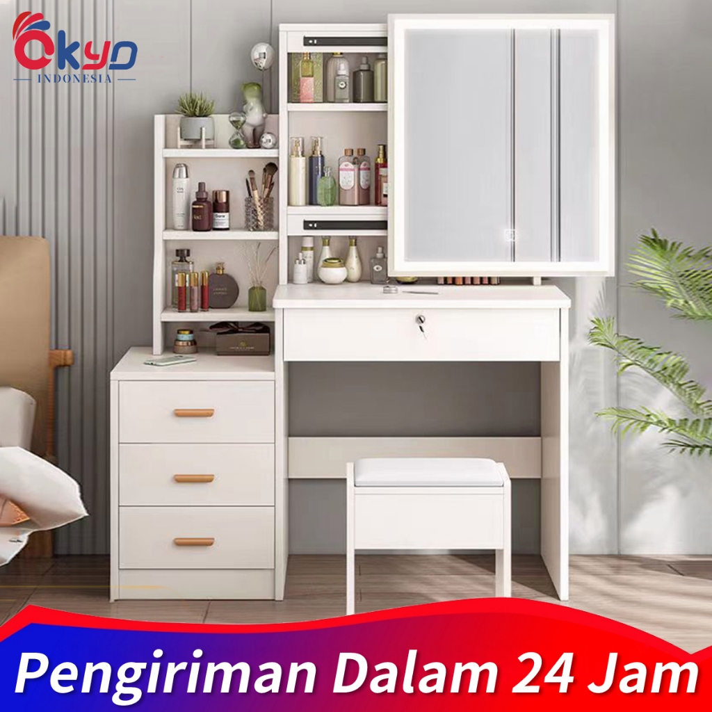 Jual Meja Rias Putih Lampu LED Meja Rias Meja Rias Kaca Sliding ...