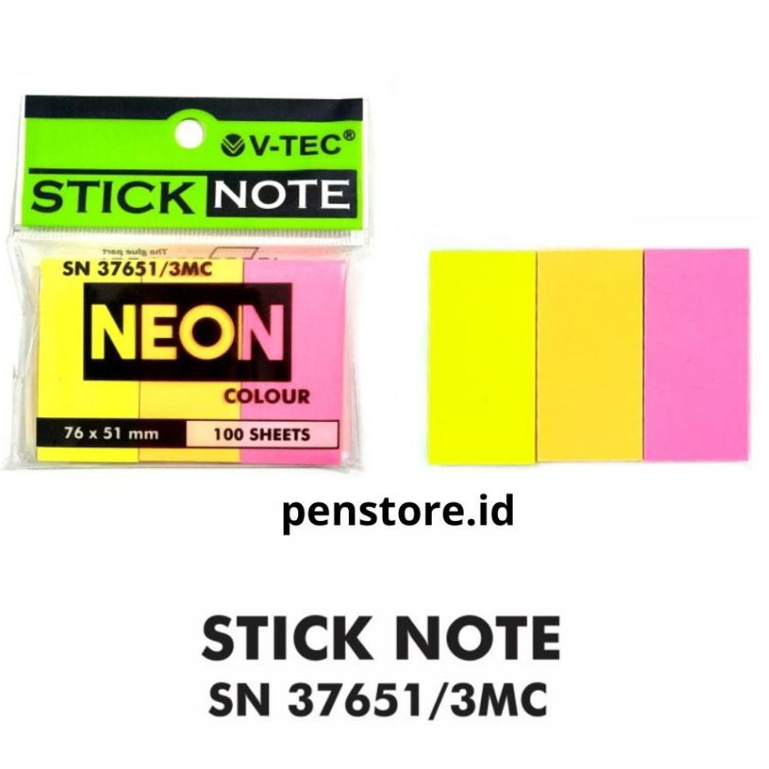 Jual (set) Post It 76x51/3 Warna V-tec / Sticky Notes SN 37651 3x100 ...