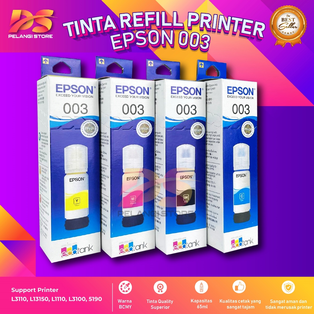 Jual 1 Paket 4 Warna Tinta Epson 003 Untuk Printer L3210 L1110 L3101 ...