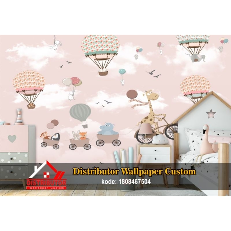 Jual Wallpaper Custom 3D Tema Balon Udara | Kids | Pink | Pastel ...