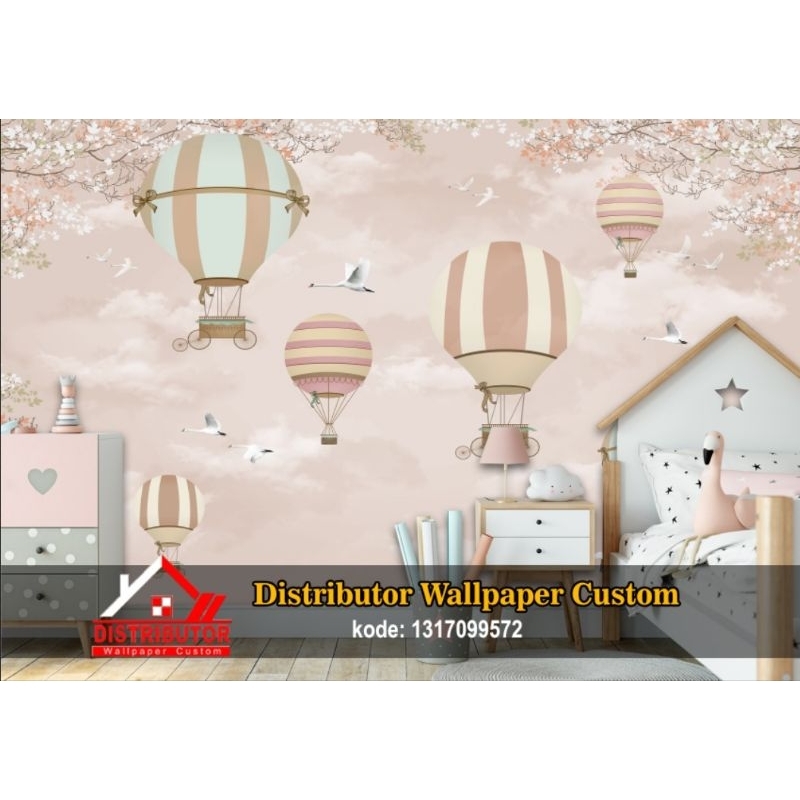 Jual Wallpaper Custom 3D Tema Balon Udara | Kids | Pink | Pastel ...