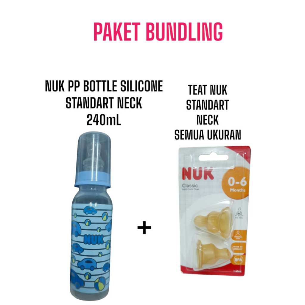 Jual Paket Bundling - Teat NUK Standart Neck + NUK PP Bottle Silicone - 240mL | Shopee Indonesia