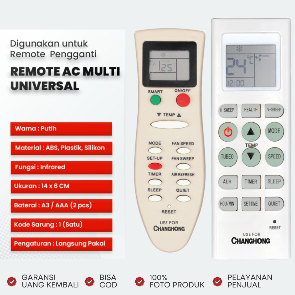 Jual REMOTE AC CHANGHONG SPLIT LOW WATT INVERTER MULTIFUNGSI LANGSUNG ...