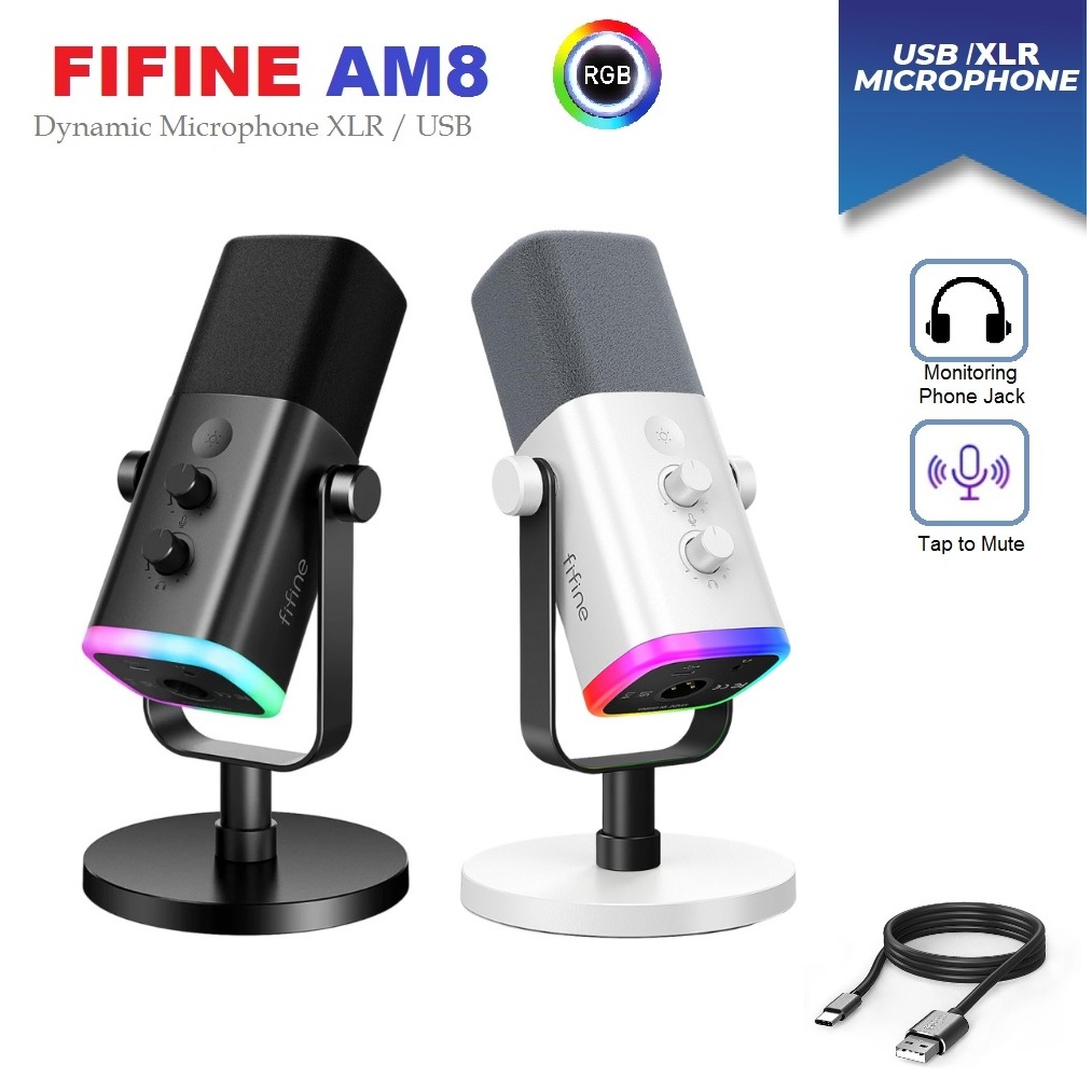 Jual MIC FIFINE AM8 Ampligame Dynamic USB XLR RGB Podcast Streaming | Shopee Indonesia