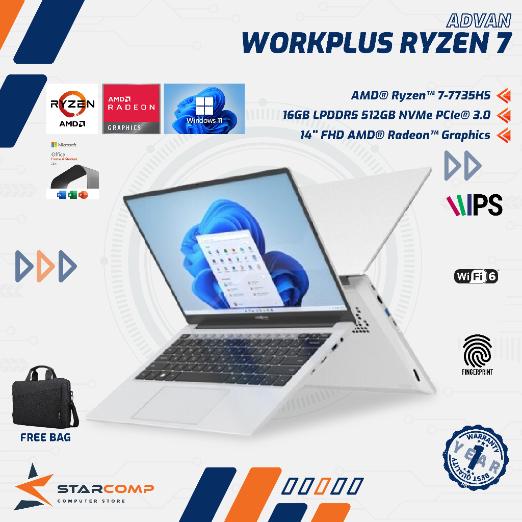 Jual ADVAN Laptop Workplus AMD Ryzen 7-7735HS 16GB 512GB 14'' FHD IPS Win11 | Shopee Indonesia