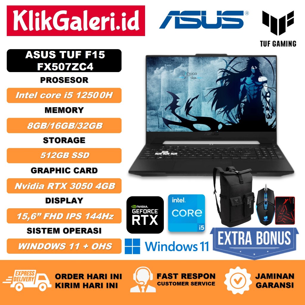 Jual Asus TUF F15 FX507ZC4 I5 12500H 8GB DDR4 512GB SSD RTX 3050 4GB ...