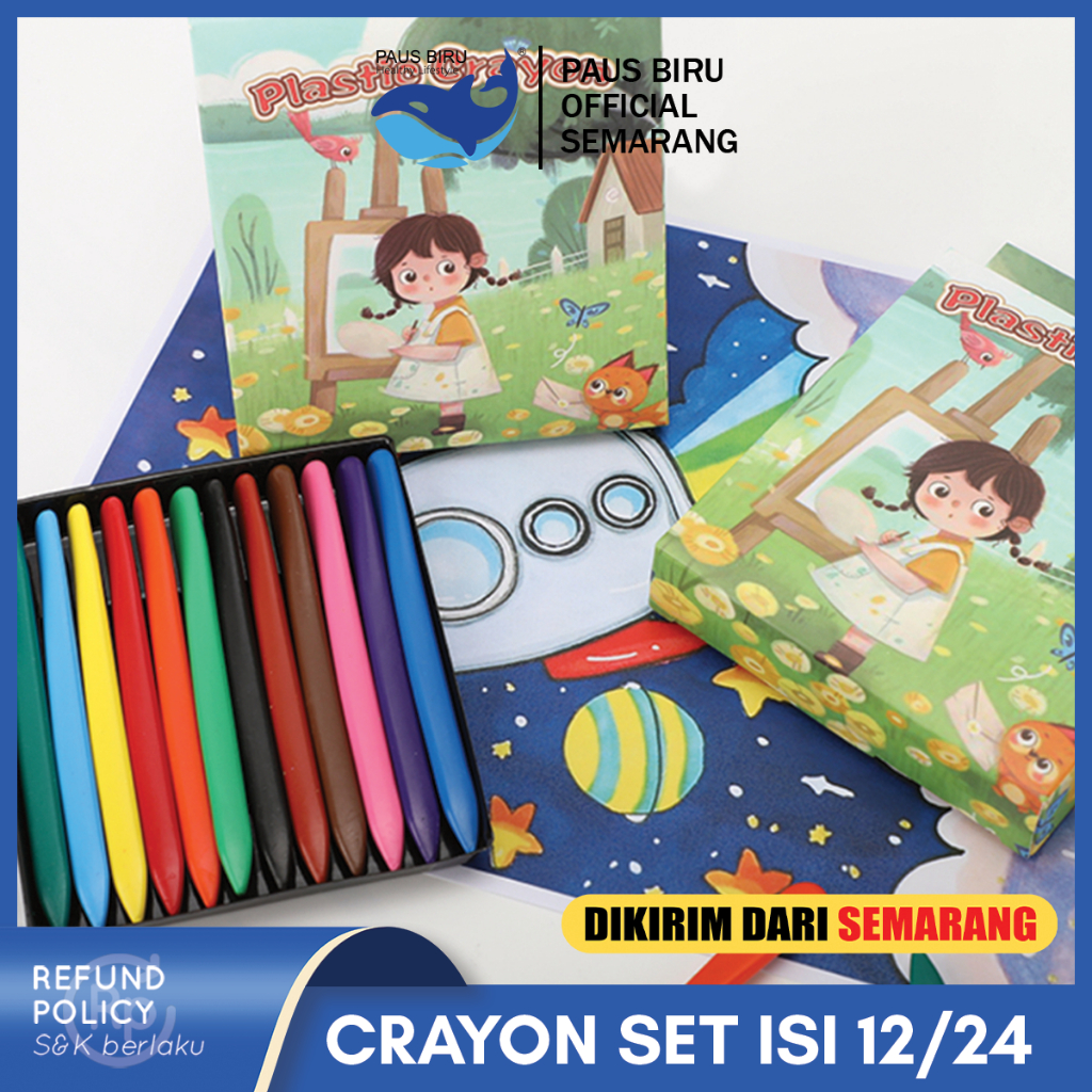 Jual Paus Biru - Aimilo Crayon Set Krayon Plastik 12/24 Warna Cerah ...