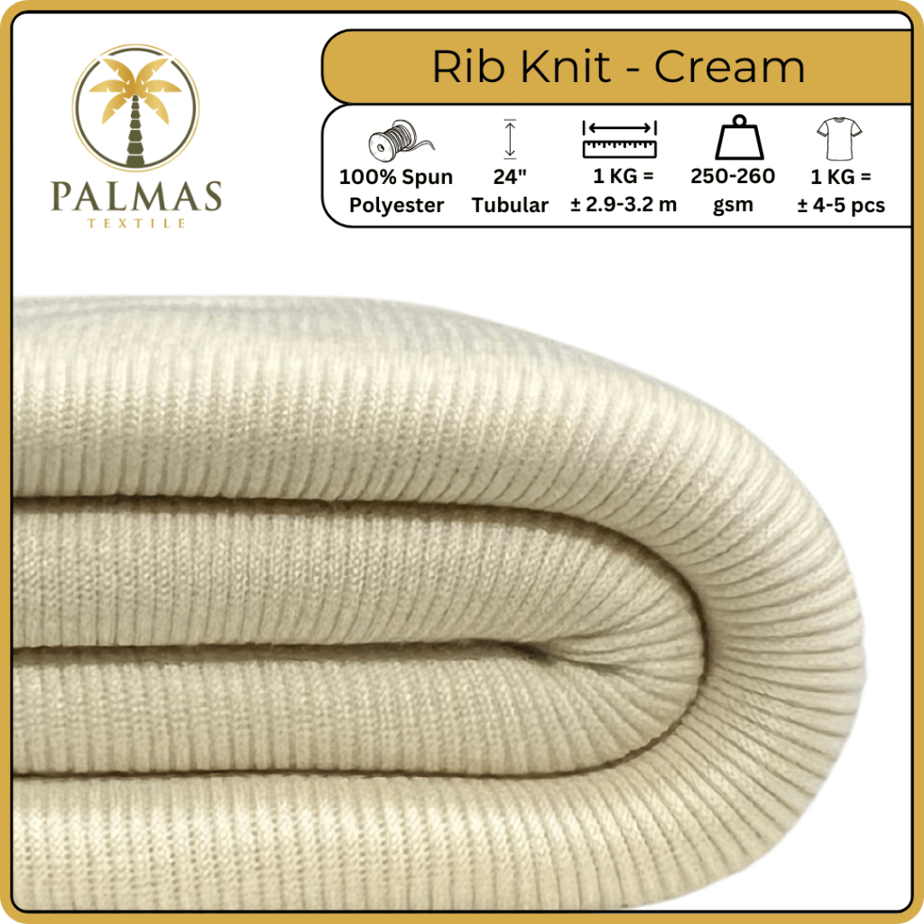 Jual Kain Rib Knit - Cream (Bahan Kaos) | Shopee Indonesia
