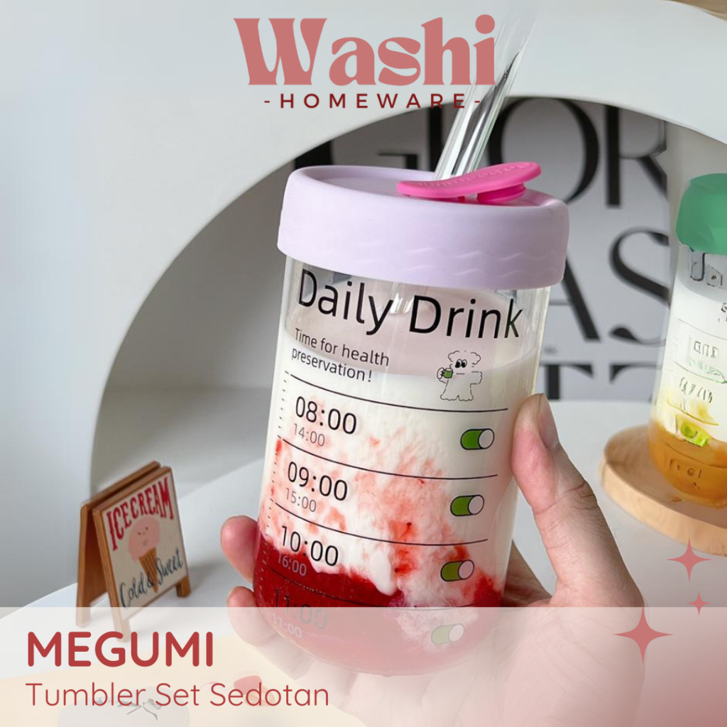 Jual WASHI - MEGUMI Water Bottle Coffee Tea Estetika Tumbler Kaca Kopi ...