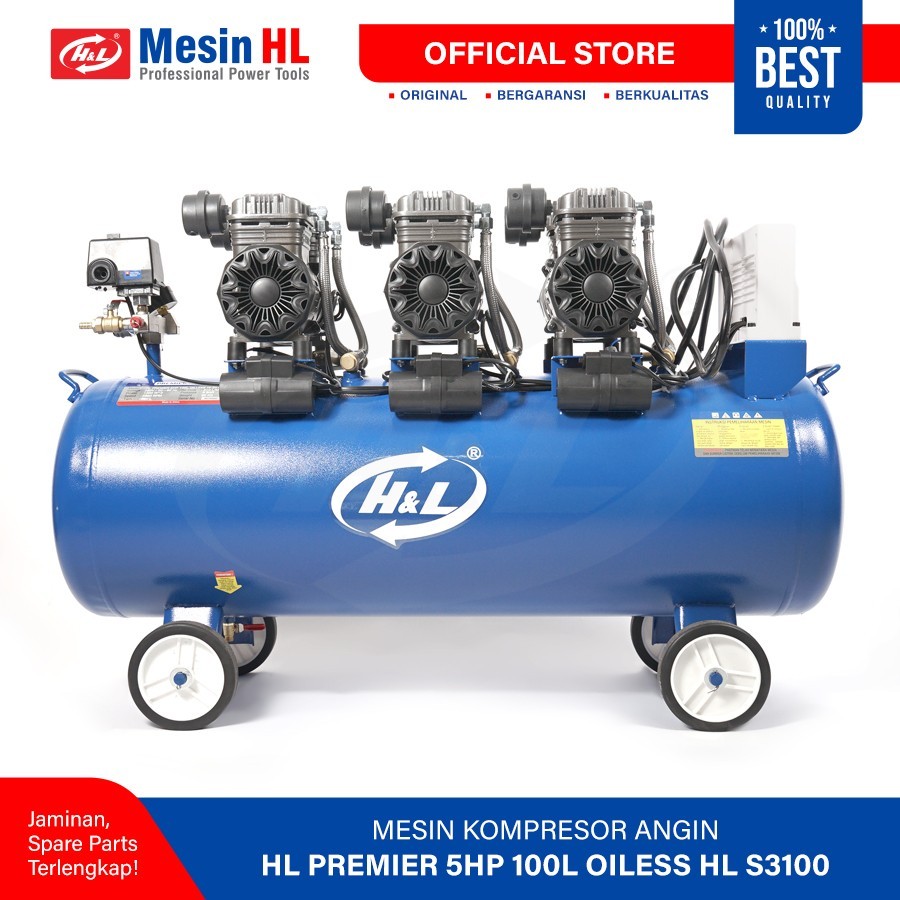Jual HL Mesin Kompressor Angin / Compressor Premier 5HP 100L Oiless HL ...