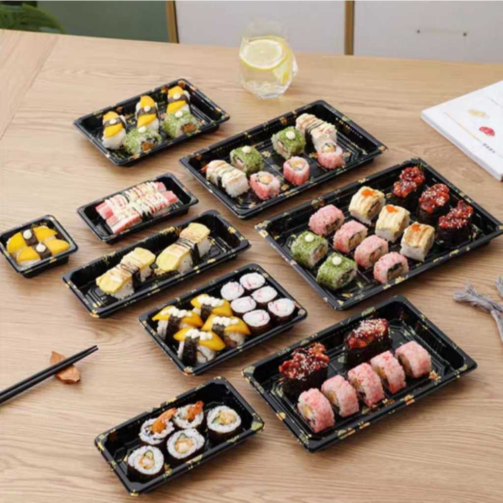 Jual [10pcs] Tray Mika Sushi Wadah Box Onigiri Nampan Hitam Kimbap ...