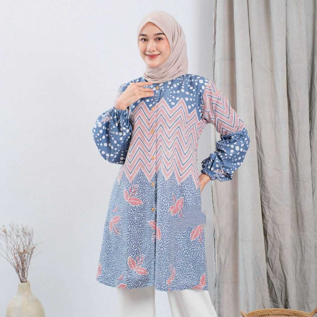 Jual Atasan Baju Batik Tunik Wanita Seragam Kantor Kain Katun | Shopee ...