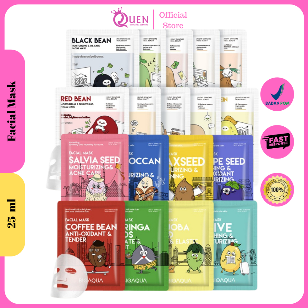 Jual BIOAQUA Sheet Mask Masker Wajah Cereal/Biji Buah Face Mask 25ml ...