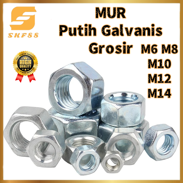Jual Mur putih galvanis M6 M8 M10 M12 M14 / hex mur putih / hexagonal ...