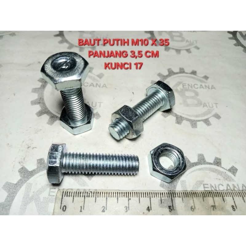 Jual BAUT MUR M10 X 35 PUTIH / BAUT MUR M10 X 35 GALVANIS / BMP M10 X 35 KUNCI 17 PANJANG 3,5 CM ...