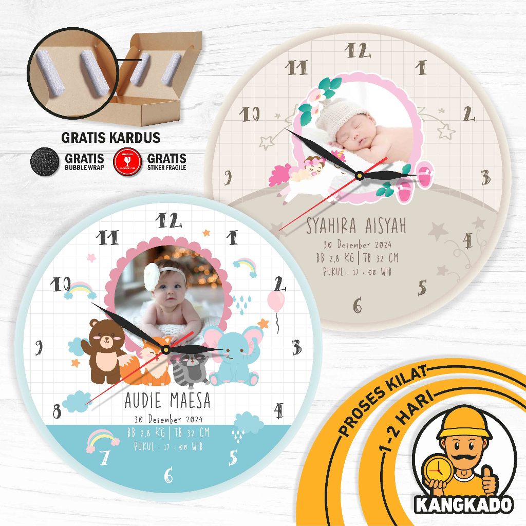 Jual JAM DINDING BABY SHOWER HADIAH KELAHIRAN ANAK NEW BORN JAM DUDUK CUSTOM FOTO TULISAN KADO ...
