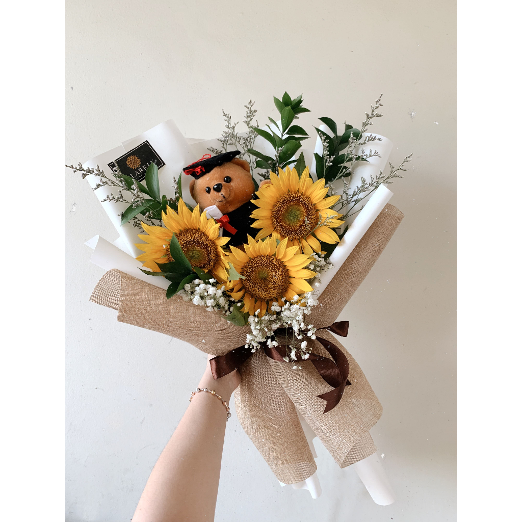 Jual Fresh Sunflower Graduation Bouquet Clarkia | Buket Bunga Asli ...