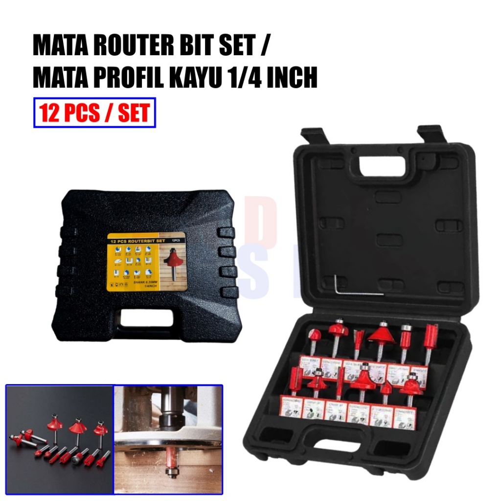 Jual Mata Router Trimmer Kayu SET 12 pc router bit set mata profil mata ...