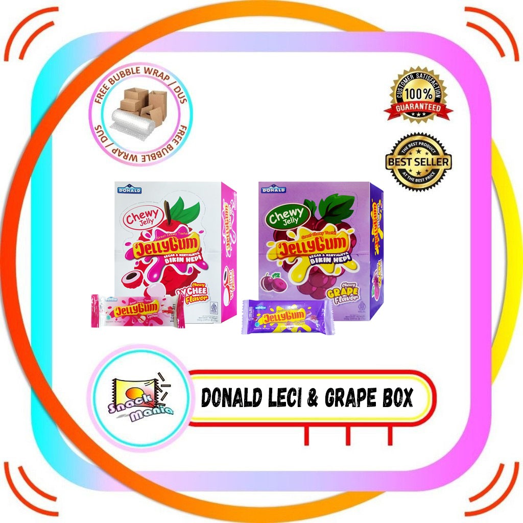 Jual Donald Chewy Jelly Gum GRAPE | LYCHEE BOX 24 pcs x 23 gr Anggur ...