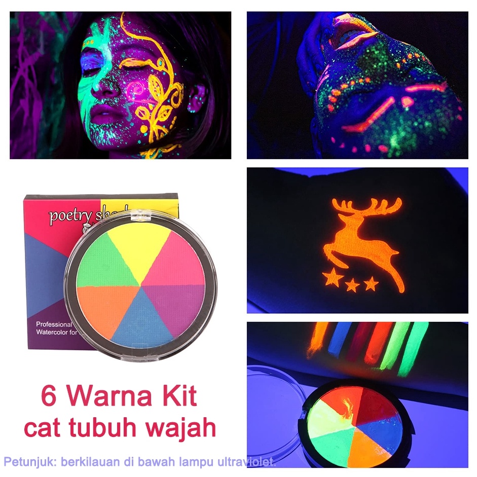 Jual KODE G1T7 Glow In The Dark Face Paint 6 Warna Cat Lukis Badan ...