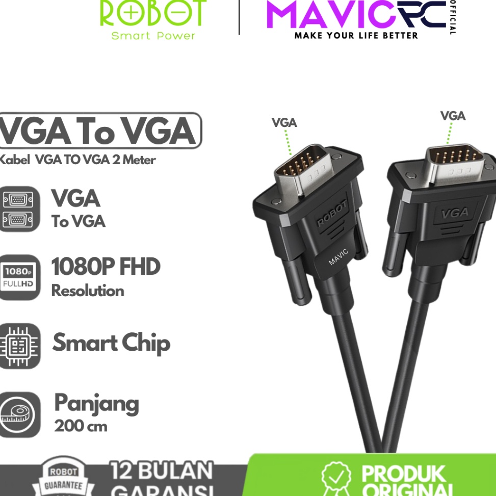 Jual MA ROBOT RVC2 Cable Kabel VGA TO VGA Male To Male Ful HD 19218p 2M Garansi Resmi 1 Tahu ...