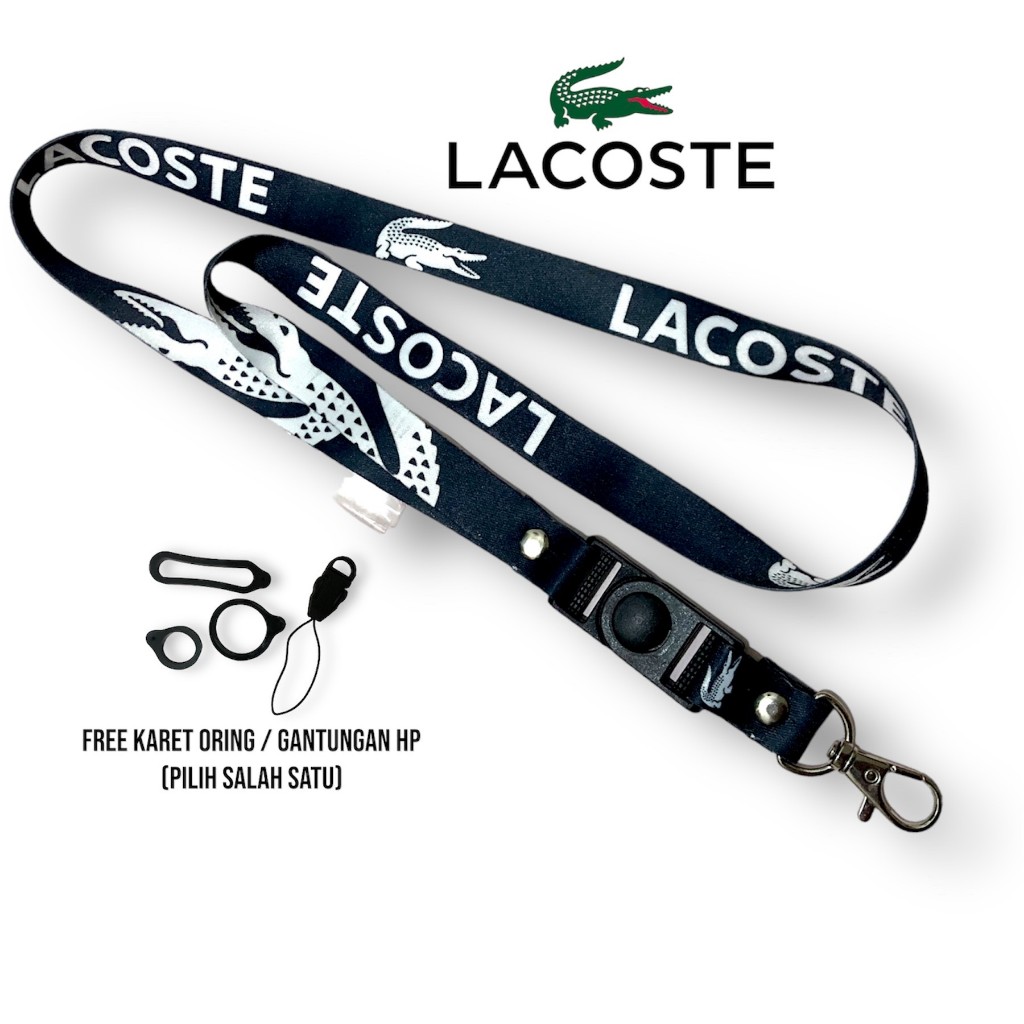 Jual Lacoste Hitam Logo Lanyard premium // Tali Gantungan HP handphone ...