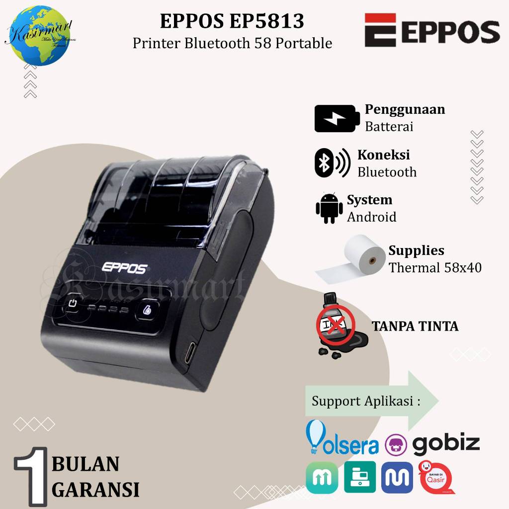 Jual Eppos EP5813 Mini Mobile Printer Bluetooth Portable 58mm EP-5813 EP 5813 RPP02N Cetak Struk ...
