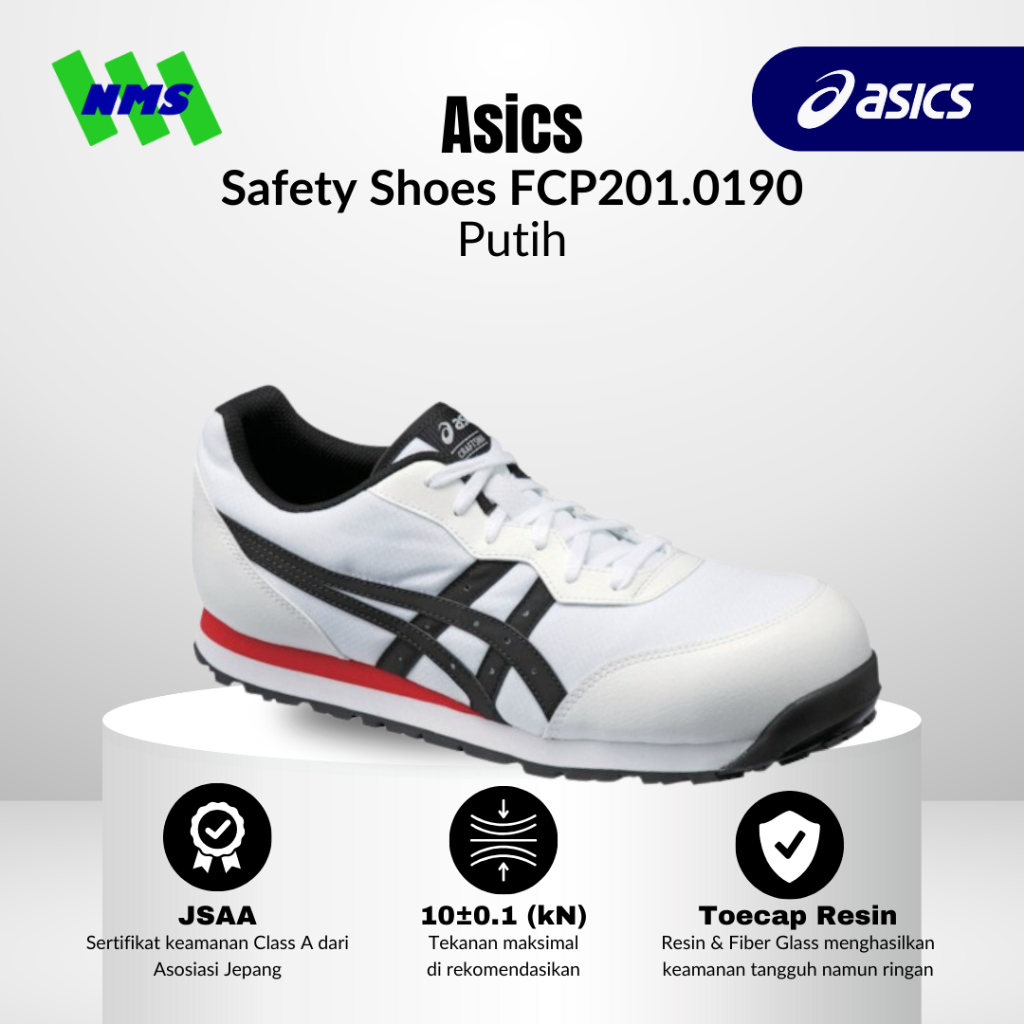 Jual Sepatu Safety ASICS Protective Sneaker FCP201.0190 Putih Tali ...