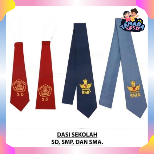 Jual Dasi Sekolah SD SMP SMA SMK - Logo Bordir Dasi Merah / Dasi Biru ...