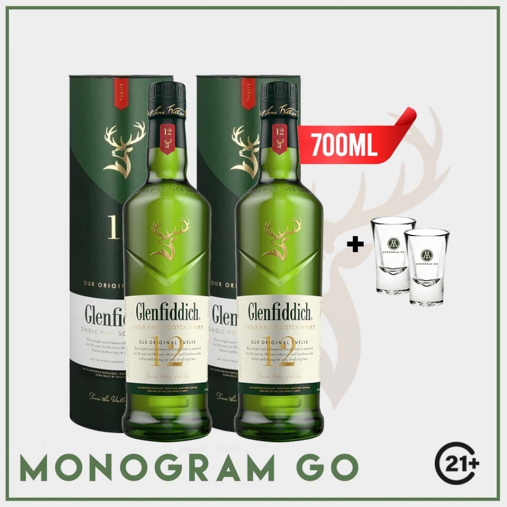 Jual GLENFIDDICH 12 Years Old 700ml (2 Bottles FREE 2 Glass) | Shopee Indonesia