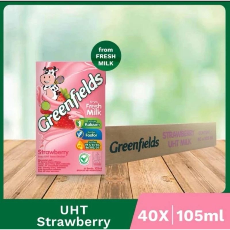 Jual (LEBIH HEMAT) Susu Greenfields UHT Strawberry 105 ml x 1 Karton (Isi 40 pcs) | Shopee Indonesia