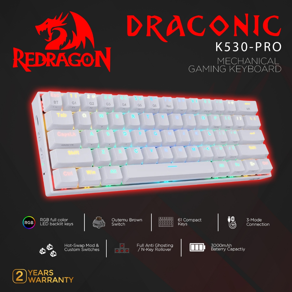 Jual Redragon Wireless RGB Mechanical Keyboard, BT/2.4Ghz/Wired 3-Mode ...