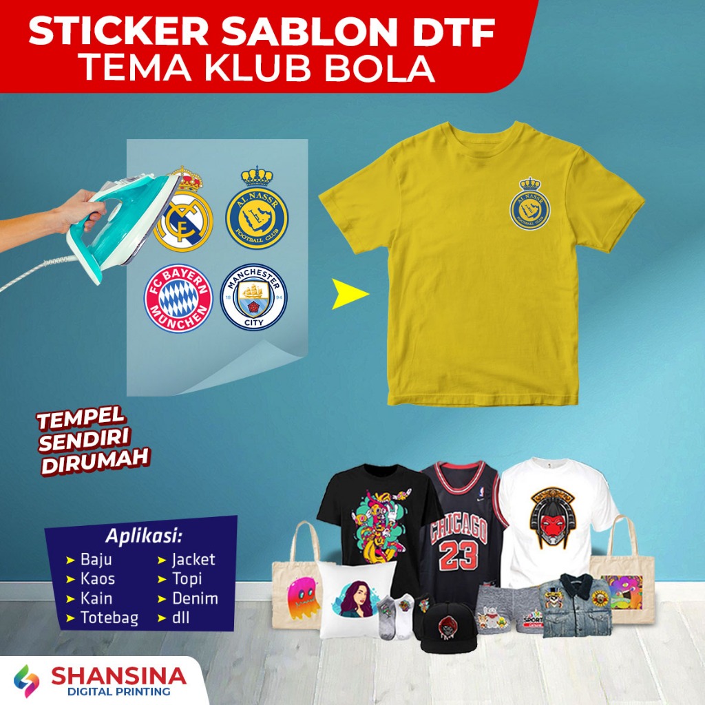 Jual STICKER SABLON KAIN DTF LOGO KLUB BOLA UKURAN 5CM, 8CM, A5, A4, A3 ...