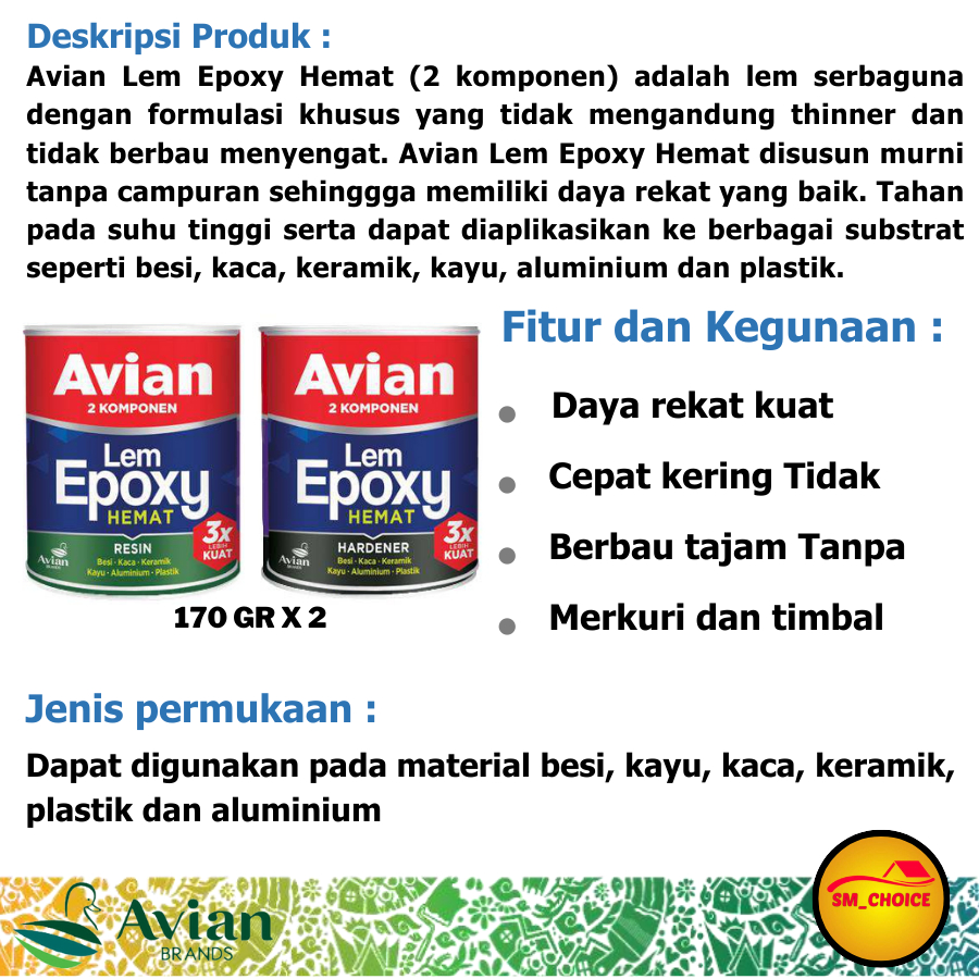 Jual LEM EPOXY AVIAN 340 GRAM HEMAT HARDENER RESIN EPOXY LEM AVIAN ...