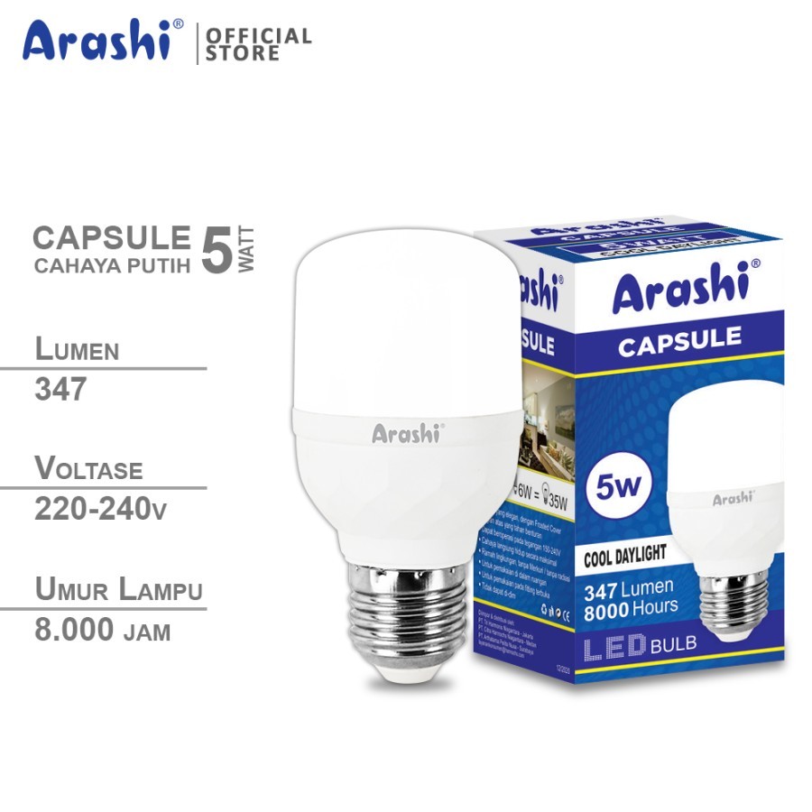 Jual ARASHI LAMPU LED CAPSULE BOHLAM LED BULB TABUNG ARASHI CAPSULE LAMPU LED ARASHI KAPSUL ...