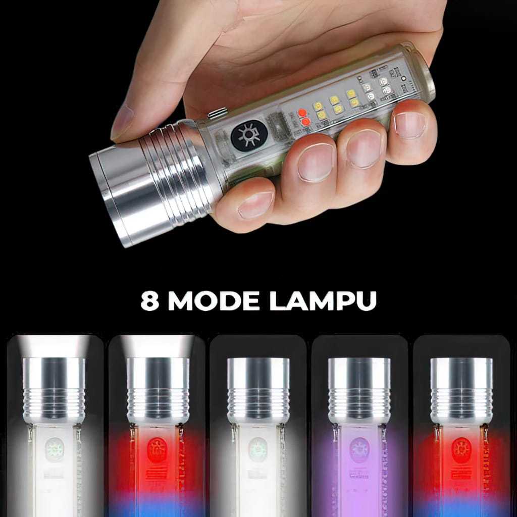 Jual Senter Mini Transparan IPX6 520 520A 520D 8 Mode Super Terang Waterproff Warna Zoom 30W ...