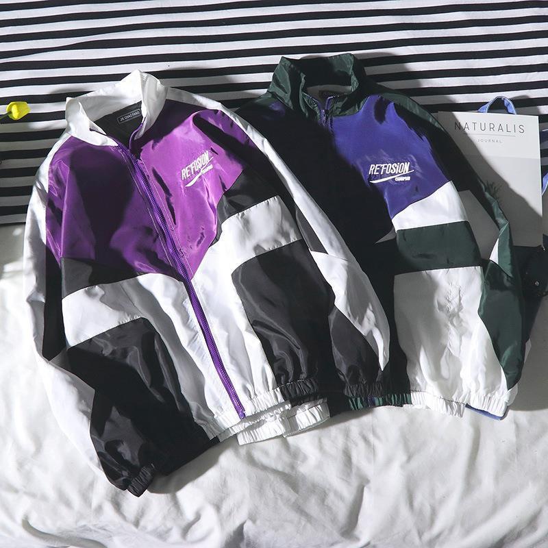 Jual Dark Icon Color Block Patchwork Skateboard Jacket Men Autumn ...