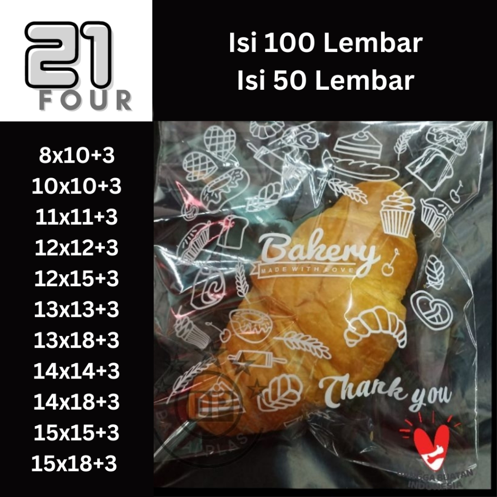Jual Plastik OPP Roti Motif Bakery Thank You Ukuran 15x18 15x15 14x18 ...